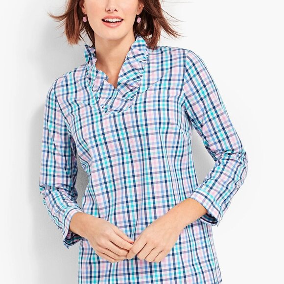 Talbots | Tops | Talbots 22wp 22 P Ruffleneck Popover Tunic Gingham Top ...